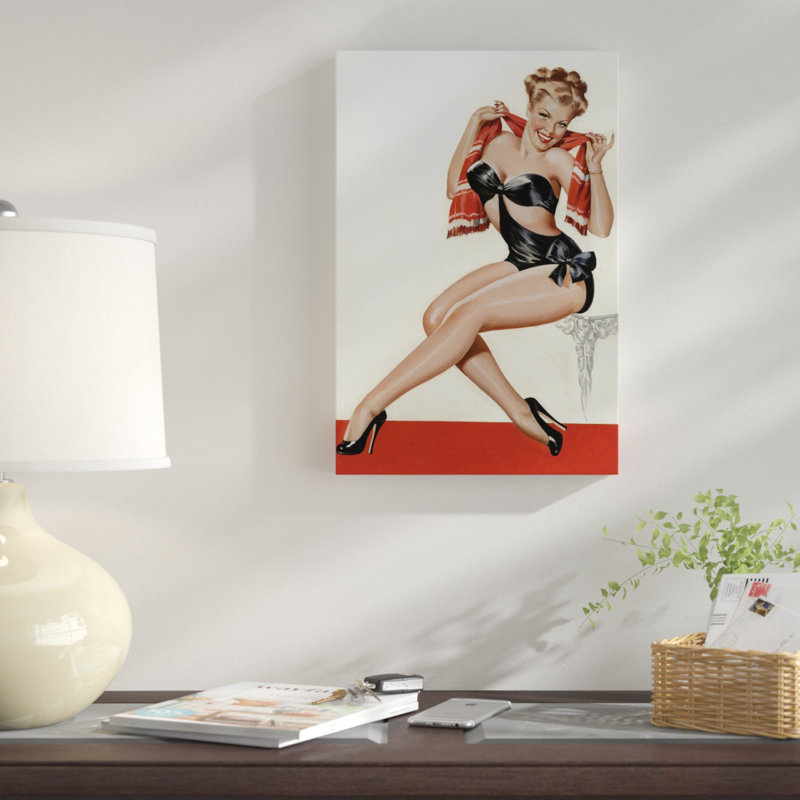 East Urban Home 'Mid-Century Pin-Ups Wink Magazine Silk Stockings & High Heels' Print on Wrapped ...